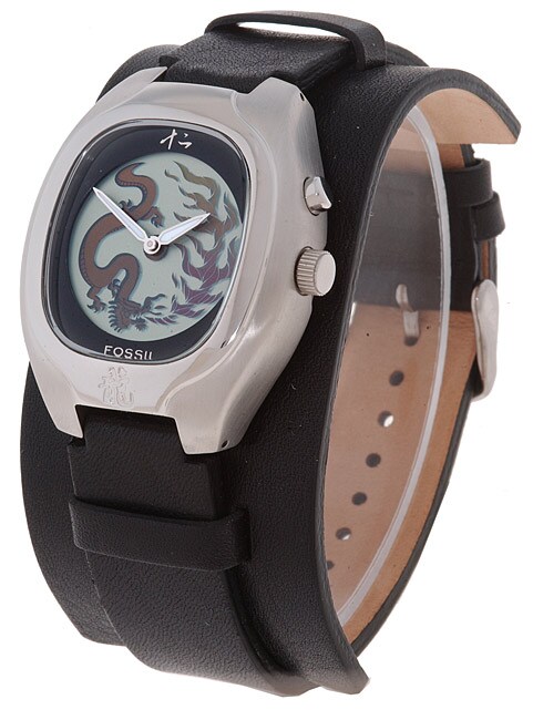 Fossil Men's Black Dragon/Flame Dial Wide Leather Strap Watch - Free ...