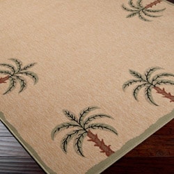 Picnic Beige Palm Tree Border Indoor/Outdoor Rug (8'9 x 12'9) - Bed ...