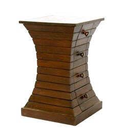 Teak Wood Concave End Table with 4 Drawers - Bed Bath & Beyond - 1747068
