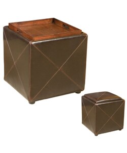 Milano Brown Leather Storage Cube - Bed Bath & Beyond - 1889173