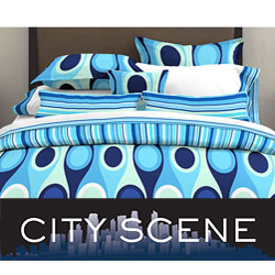 City Scene Retro Radar Blue 7-piece Bedding Ensemble - Bed Bath ...