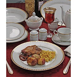 Ricamo 49-piece Gold Rim Porcelain Dinnerware Set - Bed Bath & Beyond ...