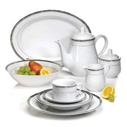 Gibson Halston 47-piece Platinum Dinnerware Set - Bed Bath & Beyond ...