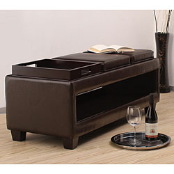 Flip-top Dark Brown Leather Storage Bench - Bed Bath & Beyond - 3261776