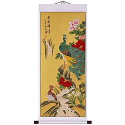 'Phoenix and Peonies' Asian Art Scroll Wall Painting - Bed Bath ...
