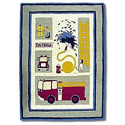 Hand-hooked Fire Truck Wool Rug (4' x 5') - Bed Bath & Beyond - 3863483
