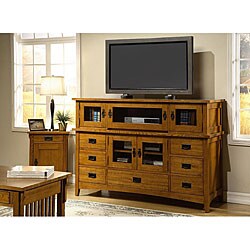 Mission Solid Oak 42-inch Plasma Console with Hutch - Bed Bath & Beyond ...
