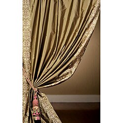 Signature Embroidered Dull Gold Faux Silk Taffeta 96-inch Curtain Panel ...