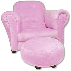 Trend Lab Solid Pink Velour Chair with Matching Ottoman - Bed Bath ...