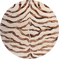 nuLOOM Handmade Zebra Brown Wool/ Faux Silk Highlights Rug (6' Round ...