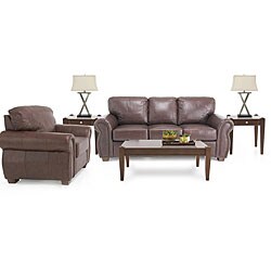 7 Piece Living Room Package: Leather Sofa and Leather Chair, Coffee ...
