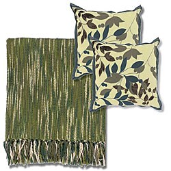 Green/ Ivory Throw Blanket and Decorative Pillows - Bed Bath & Beyond ...