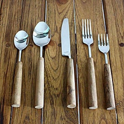 Teak Wood and Steel Round Handled 20-piece Flatware Set (Thailand ...