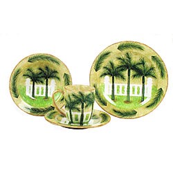 Palm Tree Hand-painted 16-piece Dinnerware Set - Bed Bath & Beyond ...