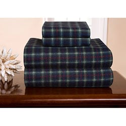 Pointehaven Heavyweight Navy Plaid Flannel Sheet Set - Bed Bath ...