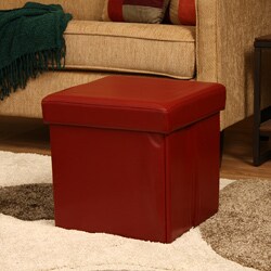 Ann Faux Red Leather Storage Ottoman - Bed Bath & Beyond - 5479279