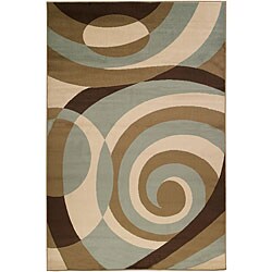 Meticulously Woven Contemporary Green/Brown Free-form Geometric Circles ...