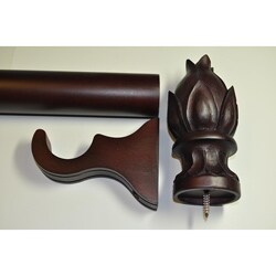Mahogany 8-foot Smooth Wood Pole Flower Finials Curtain Rod Set - Bed ...