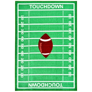 Ottomanson Children's Sports Touchdown Design Green/ White Area Rug (5 ...