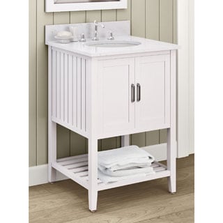 Alaterre Bennett 24-inch Marble Sink Top with Single Sink Wood Bath ...
