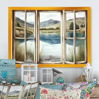 Designart "Window View To Lake" Lake House Cottage Framed Art Print ...