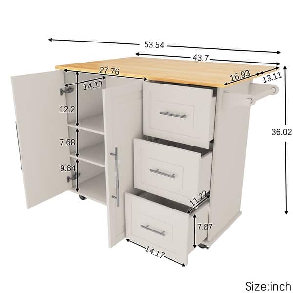 Kitchen Island with Extensible Solid Wood Table Top - Bed Bath & Beyond ...