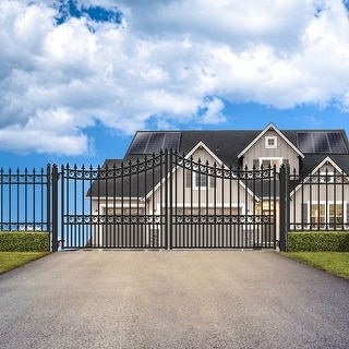 ALEKO Manhattan Style 12 ft Galvanized Steel Swing Dual Driveway Gate ...