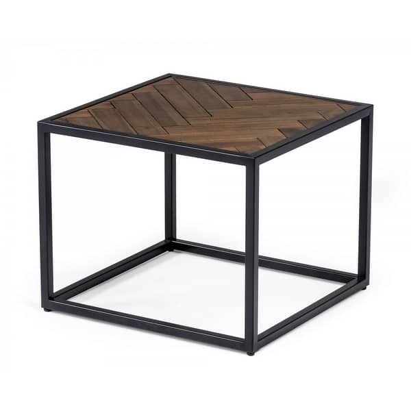 Industrial Brown Acacia End Table with Metal Frame - Bed Bath & Beyond ...
