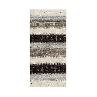 Shahbanu Rugs Rice White Pure Wool Hand Knotted Lori Buft Gabbeh with ...
