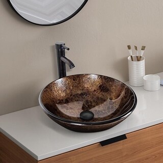 Bathroom Vessel Sink Painted Glass Counter Top Round Brown - 16" x 5 ...