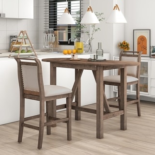 3-Piece Drop Leaf Dining Table Set with 2 Upholstered Dining Chairs ...