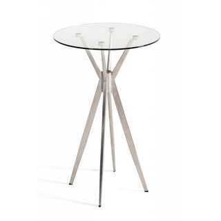 Round Glass Top Bar Table with Flared Metal Legs, Silver - Bed Bath ...