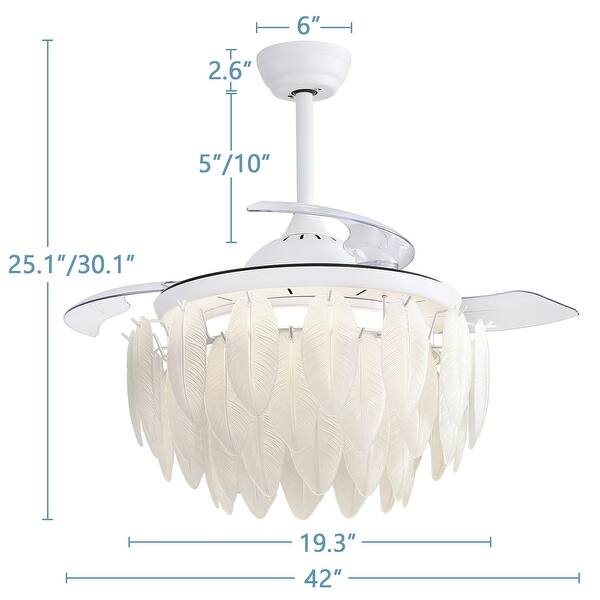 42" Smart Retractable White Ceiling Fan Light with Remote and APP ...