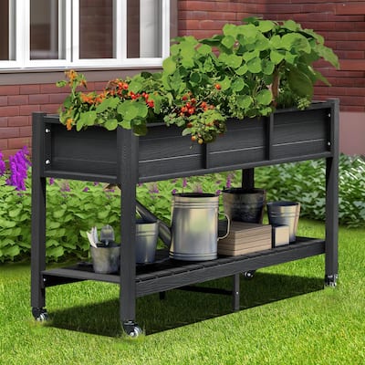 Moasis 2-Tier Outdoor Raised Garden Bed Planter Box Wood Mobile ...