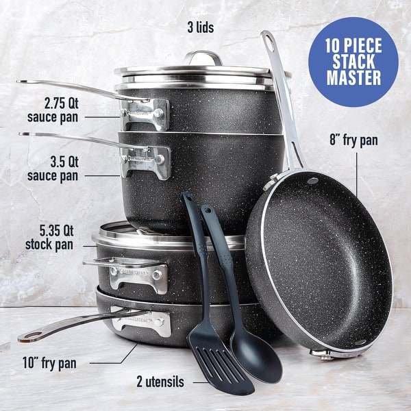 Granitestone Stackmaster 10 Piece Space Saving Nonstick Cookware Set ...