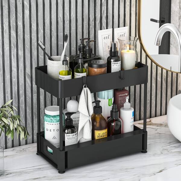 Black Under Sink Organizer Bathroom Storage Cabinet Pull Out Organizer ...