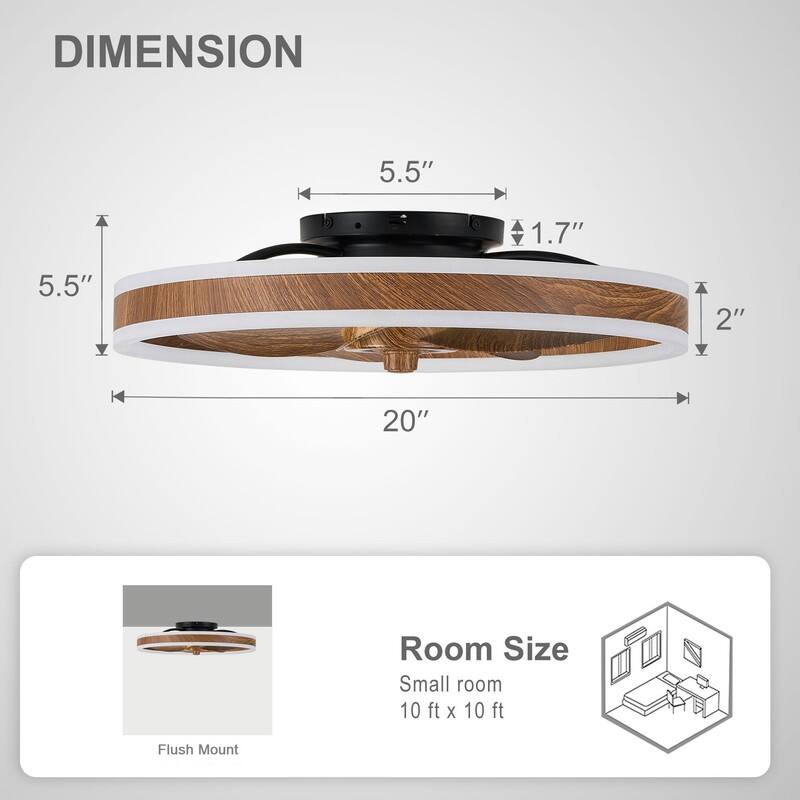 20 in. Indoor Integrated LED Ceiling Fan with Light Flush Mount Low ...