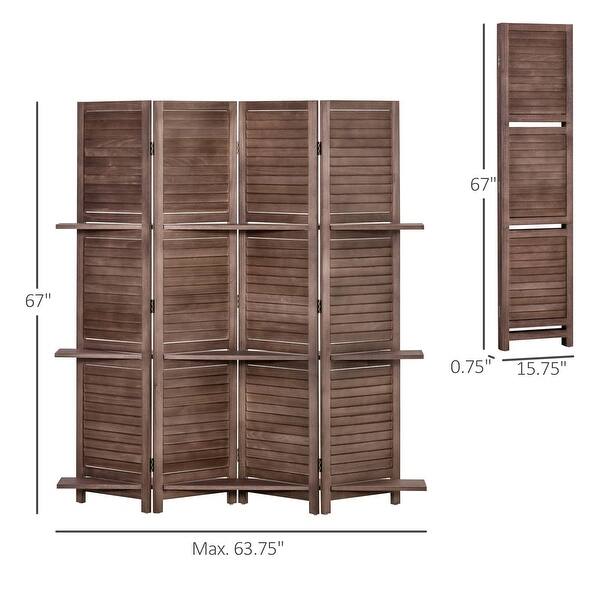 Freestanding Paulownia Wood Privacy Screen Panel with Storage Shelves ...