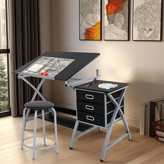 Drafting Table Stool Set Drawing Desk Drawers Artists Workstation - Bed ...