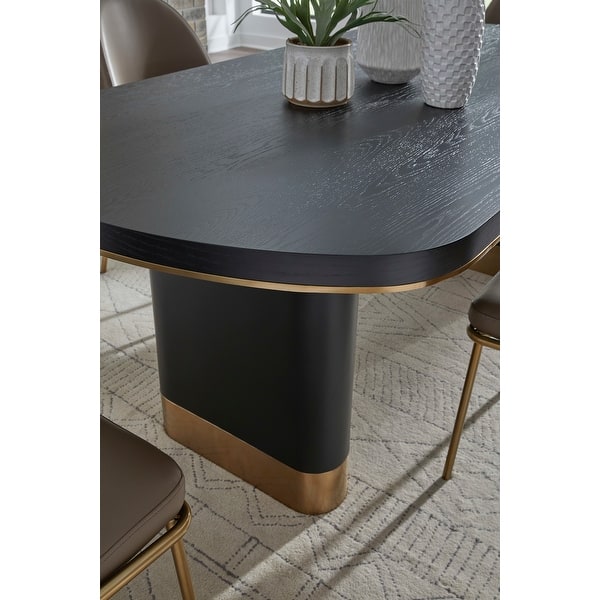 Doheny Wood and Metal Oval Dining Table in Black and Brass - 30" x 79 ...