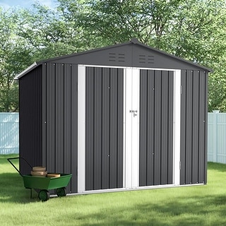 6x8 FT Outdoor Metal Storage Shed Garden Tool Shed with Double Lockable ...