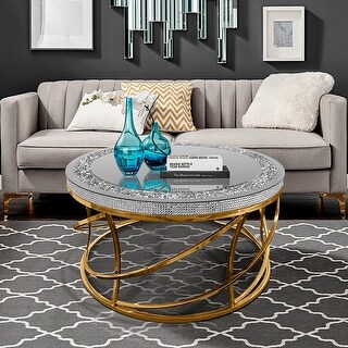 Timeless Gold Round Coffee Table with Diamond Encrusted Accent - Bed ...