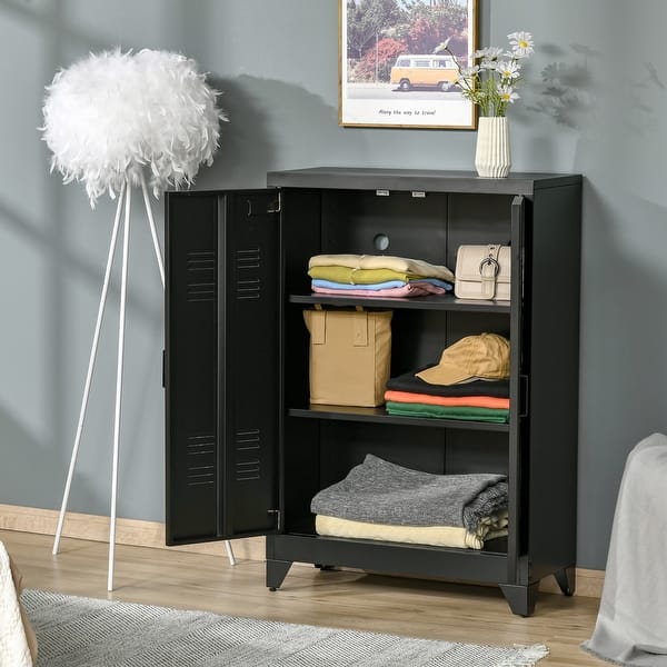 HOMCOM Industrial Style Steel Storage Cabinet, Metal Storage Organizer ...