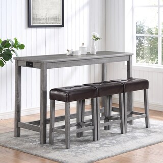 Industrial 4 Piece Dining Table Set with Power Outlet and USB Port ...