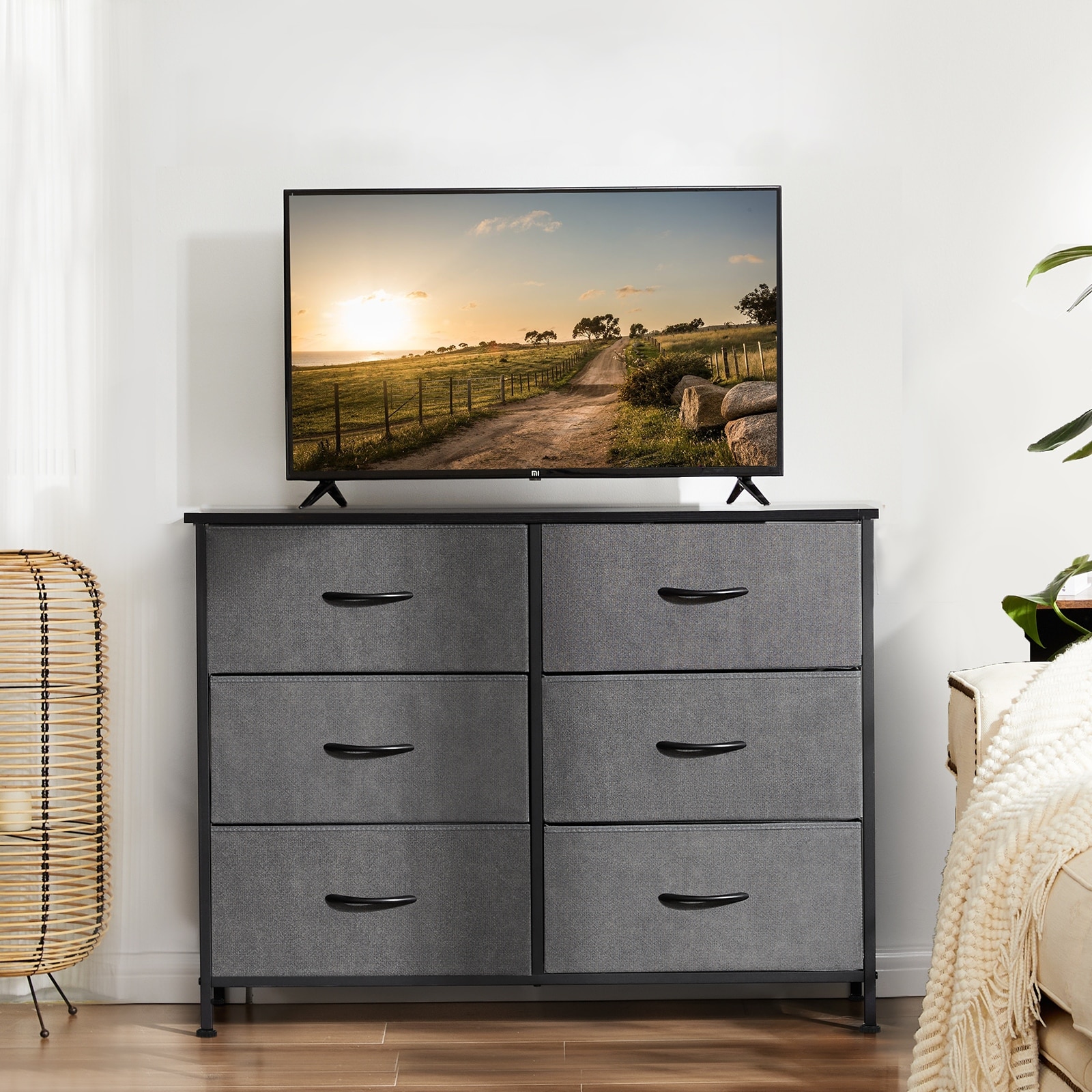 Gray tv stand with drawers store