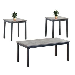 3 Piece Metal Frame Coffee and End Table Set in Grey and Black Finish ...