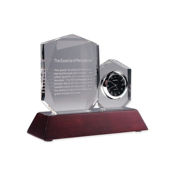Curata Persistence Crystal Inspirational Desk Clock with Mahogany ...