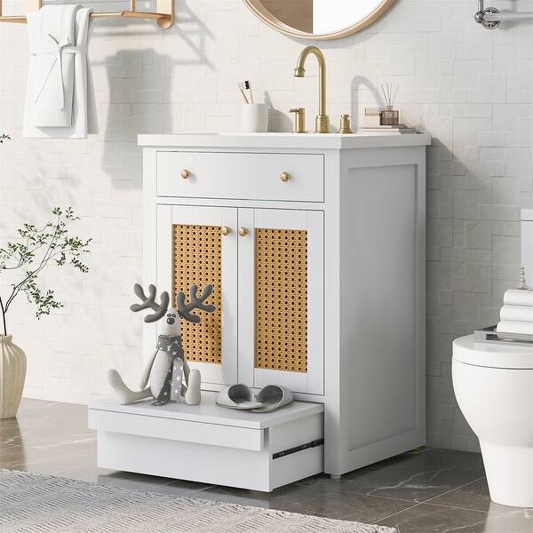 Merax 24" Bathroom Vanity and Single Sink with Pull-out footrest - Bed ...