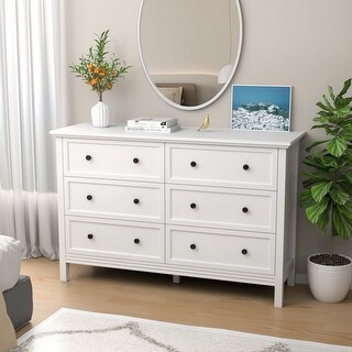 White Dresser, 6 Drawer Double Dresser for Bedroom with Metal Knobs ...