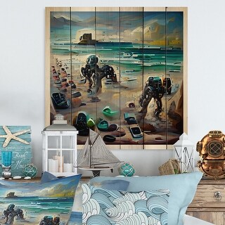Designart 'Video Game Cyber Rock Beach' Industrial Wood Wall Art Décor ...